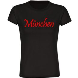 multifanshop® Damen T-Shirt - München rot - Schriftzug - Druck rot