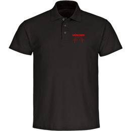 multifanshop® Poloshirt - München rot - Herzschlag - Druck rot