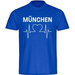 multifanshop® Herren T-Shirt - München blau - Herzschlag - Druck weiß