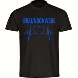 multifanshop® Herren T-Shirt - Braunschweig - Herzschlag - Druck blau