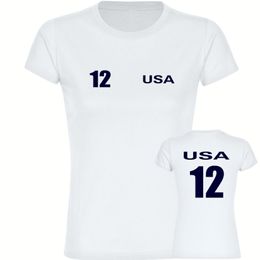 multifanshop Damen T-Shirt - USA - Trikot Nummer 12 - Druck navi - Frauen