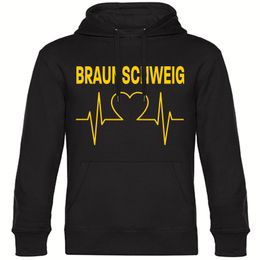 multifanshop® Kapuzen Sweatshirt - Braunschweig - Herzschlag - Druck gelb