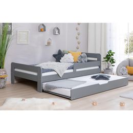 Ticaa Einzelbett Kinderbett Jugendbett, Bennet mit Zusatzbett Rausfallschutz & Lattenrost für Schlafzimmer, Kinderzimmer Kiefer Massivholz Bettgestell 90 x 200 cm