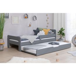 Ticaa Einzelbett Kinderbett Jugendbett, Bennet mit Zusatzbett Rausfallschutz & Lattenrost für Schlafzimmer, Kinderzimmer Kiefer Massivholz Bettgestell 90 x 200 cm