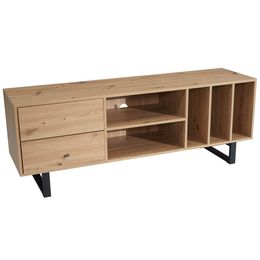 Wohnling Lowboard 150 cm TV Schrank mit Regal Fernsehkommode Fernsehschrank Eiche