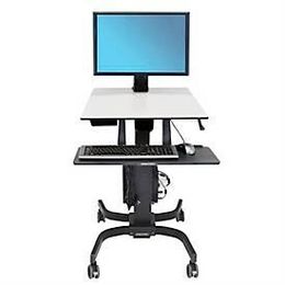 ergotron® WorkFit-C Single HD Steh-Sitz-Arbeitsplatz, Arbeitsfläche, höhenverstellbarer Monitorarm & Tastaturablage, Kabelmanagement, schwarz-grau