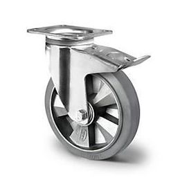 CASCOO Lenkrolle BAF2, mit Totalfeststeller, Rad-ø 200 mm x B 50 mm, Aluminium-Felge, Elastik-Lauffläche, grau, Doppelkugellager, bis 500 kg