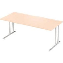 Schäfer Shop Schäfer Shop Select Schreibtisch COMBITEC, Rechteck, C-Fuß, B 2000 x T 1000 x H 677-817 mm, Ahorn/weißaluminium