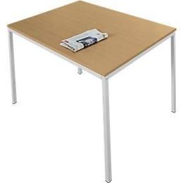 Schäfer Shop Schäfer Shop Pure Stahlrohrtisch, Rechteck, Quadratrohrfuß, B 1200 x T 700 x H 720 mm, Buche/weißaluminium