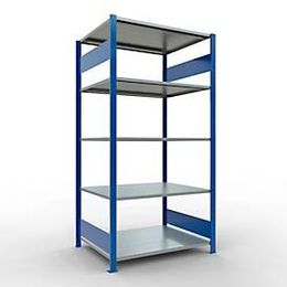 SCHULTE LAGERTECHNIK Fachbodenregal MULTIplus150, Steck-Grundregal, B 1000 x T 800 x H 2000 mm, 5 Ebenen, bis 1300 kg, enzianblau/verzinkt