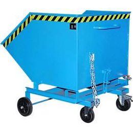 Späne-Kippbehälter Bauer SKW-ET 1000, Stahl, blau, B 1420 x T 1340 x H 1290 mm, 1000 l, bis 300 kg, Rollen, manuelles Kippen, mit Einfahrttaschen