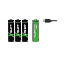 Coast Battery 1.5V AA Li-Ion rechargeable 2400 mAh USB-C cable pack of 4.