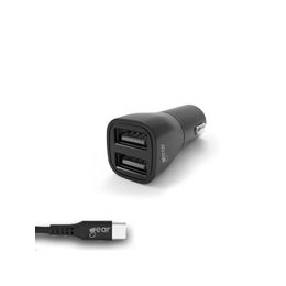 GEAR Charger 12-24V 2xUSB 3.4A Black USB-C 2.0 cable 1m