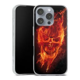 DeinDesign iPhone 16 Pro Handy Silikon H&uuml;lle Case transparent Handyh&uuml;lle Totenkopf Skull Fire Silikon Case