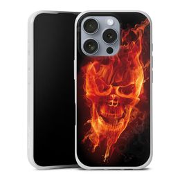 DeinDesign iPhone 16 Pro Handy Silikon H&uuml;lle Case wei&szlig; Handyh&uuml;lle Totenkopf Skull Fire Silikon Case