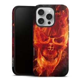 DeinDesign iPhone 16 Pro Handy Panzer Handyh&uuml;lle robuste Outdoor H&uuml;lle Schutzh&uuml;lle matt Totenkopf Skull Fire Tough Case