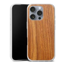 DeinDesign iPhone 16 Pro Handy Silikon H&uuml;lle Case wei&szlig; Handyh&uuml;lle Larch Wood Wooden Look Silikon Case