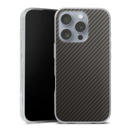 DeinDesign iPhone 16 Pro Handy Silikon H&uuml;lle Case transparent Handyh&uuml;lle Carbon Metallic Look Muster Silikon Case
