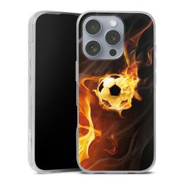DeinDesign iPhone 16 Pro Handy Silikon H&uuml;lle Case transparent Handyh&uuml;lle Soccer Ball Fire Silikon Case
