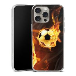 DeinDesign iPhone 16 Pro Max Handy Silikon H&uuml;lle Case transparent Handyh&uuml;lle Soccer Ball Fire Silikon Case