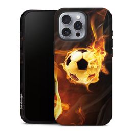 DeinDesign iPhone 16 Pro Max Handy Panzer Handyh&uuml;lle robuste Outdoor H&uuml;lle Schutzh&uuml;lle gl&auml;nzend Soccer Ball Fire Tough Case
