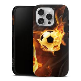 DeinDesign iPhone 16 Pro Handy Panzer Handyh&uuml;lle robuste Outdoor H&uuml;lle Schutzh&uuml;lle matt Soccer Ball Fire Tough Case