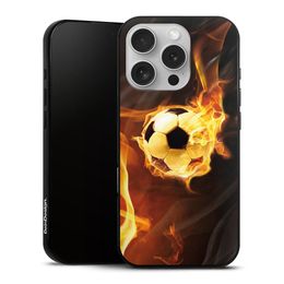 DeinDesign iPhone 16 Pro Handy Slim Case extra d&uuml;nn Silikon Handyh&uuml;lle schwarz H&uuml;lle Soccer Ball Fire Silikon Slim Case