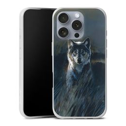 DeinDesign iPhone 16 Pro Handy Silikon H&uuml;lle Case wei&szlig; Handyh&uuml;lle Wolf Painting Nature Silikon Case
