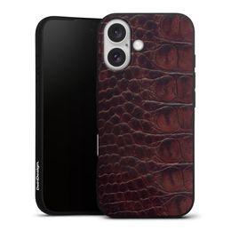 DeinDesign iPhone 16 Handy Premium Silikon H&uuml;lle Handyh&uuml;lle schwarz Case Animal Print Crocodile Leather Silikon Premium Case