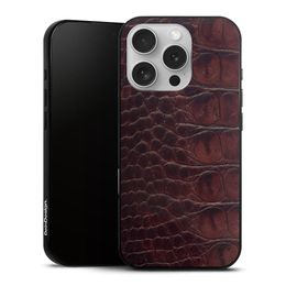 DeinDesign iPhone 16 Pro Handy Slim Case extra d&uuml;nn Silikon Handyh&uuml;lle schwarz H&uuml;lle Leather Crocodile Animal Print Silikon Slim Case