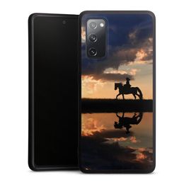 DeinDesign Galaxy S20 FE Handy Premium Silikon H&uuml;lle Handyh&uuml;lle schwarz Case Sunset Horse Horseback Riding Silikon Premium Case