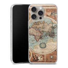 DeinDesign iPhone 16 Pro Max Handy Silikon H&uuml;lle Case transparent Handyh&uuml;lle Vintage Map World Map Silikon Case