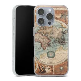 DeinDesign iPhone 16 Pro Handy Silikon H&uuml;lle Case transparent Handyh&uuml;lle Vintage Map World Map Silikon Case