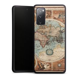 DeinDesign Galaxy S20 FE 5G Handy Premium Silikon H&uuml;lle Handyh&uuml;lle schwarz Case Vintage Map World Map Silikon Premium Case