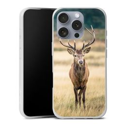 DeinDesign iPhone 16 Pro Handy Silikon H&uuml;lle Case wei&szlig; Handyh&uuml;lle Forrest Deer Meadow Silikon Case