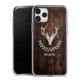 DeinDesign iPhone 11 Pro Max Handy Silikon H&uuml;lle Case transparent Handyh&uuml;lle Wood Deer Wooden Look Silikon Case