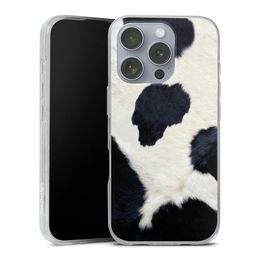 DeinDesign iPhone 16 Pro Handy Silikon H&uuml;lle Case transparent Handyh&uuml;lle Animal Look Animal Print Cow Skin Silikon Case