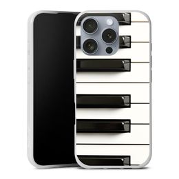 DeinDesign iPhone 16 Pro Handy Silikon H&uuml;lle Case wei&szlig; Handyh&uuml;lle Klavier Music Piano Silikon Case
