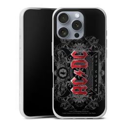 DeinDesign iPhone 16 Pro Handy Silikon H&uuml;lle Case wei&szlig; Handyh&uuml;lle Merchandise Black Ice Acdc Silikon Case