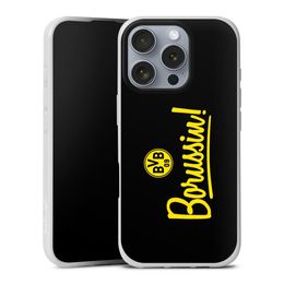 DeinDesign iPhone 16 Pro Handy Silikon H&uuml;lle Case wei&szlig; Handyh&uuml;lle Borussia Dortmund Bvb Soccer Silikon Case