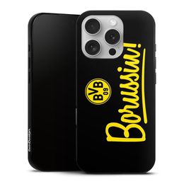 DeinDesign iPhone 16 Pro Handy Slim Case extra d&uuml;nn Silikon Handyh&uuml;lle schwarz H&uuml;lle Borussia Dortmund Bvb Soccer Silikon Slim Case