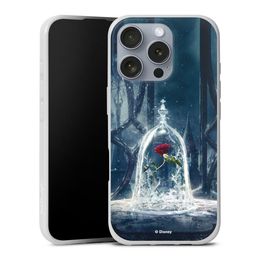 DeinDesign iPhone 16 Pro Handy Silikon H&uuml;lle Case wei&szlig; Handyh&uuml;lle Rose The Beauty And The Beast Disney Princess Silikon Case