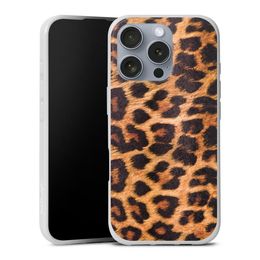 DeinDesign iPhone 16 Pro Handy Silikon H&uuml;lle Case wei&szlig; Handyh&uuml;lle Animal Print Leopard Fur Silikon Case