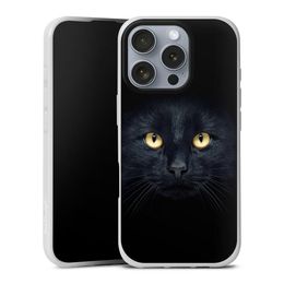 DeinDesign iPhone 16 Pro Handy Silikon H&uuml;lle Case wei&szlig; Handyh&uuml;lle Eye Cat Black Silikon Case