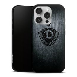 DeinDesign iPhone 16 Pro Handy Slim Case extra d&uuml;nn Silikon Handyh&uuml;lle schwarz H&uuml;lle Sg Dynamo Dresden Official Licensed Product Vintage Silikon Slim Case