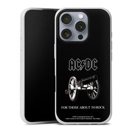 DeinDesign iPhone 16 Pro Handy Silikon H&uuml;lle Case wei&szlig; Handyh&uuml;lle Music Acdc Merchandise Silikon Case