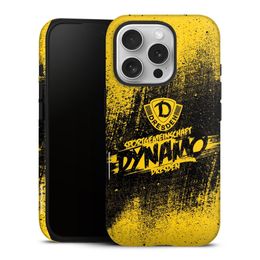 DeinDesign iPhone 16 Pro Handy Panzer Handyh&uuml;lle robuste Outdoor H&uuml;lle Schutzh&uuml;lle gl&auml;nzend Logo Official Licensed Product Sg Dynamo Dresden Tough Case
