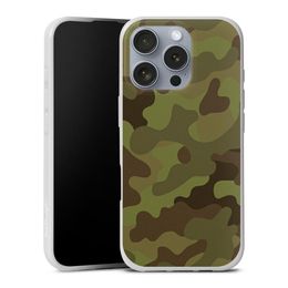 DeinDesign iPhone 16 Pro Handy Silikon H&uuml;lle Case wei&szlig; Handyh&uuml;lle Camouflage Tarnmuster Army Silikon Case