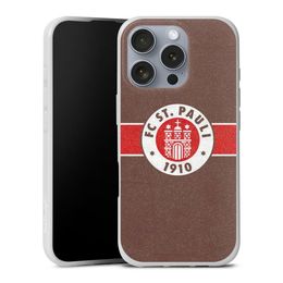 DeinDesign iPhone 16 Pro Handy Silikon H&uuml;lle Case wei&szlig; Handyh&uuml;lle Fc St. Pauli Logo Official Licensed Product Silikon Case