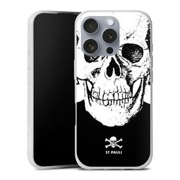 DeinDesign iPhone 16 Pro Handy Silikon H&uuml;lle Case wei&szlig; Handyh&uuml;lle Totenkopf Fc St. Pauli Official Licensed Product Silikon Case